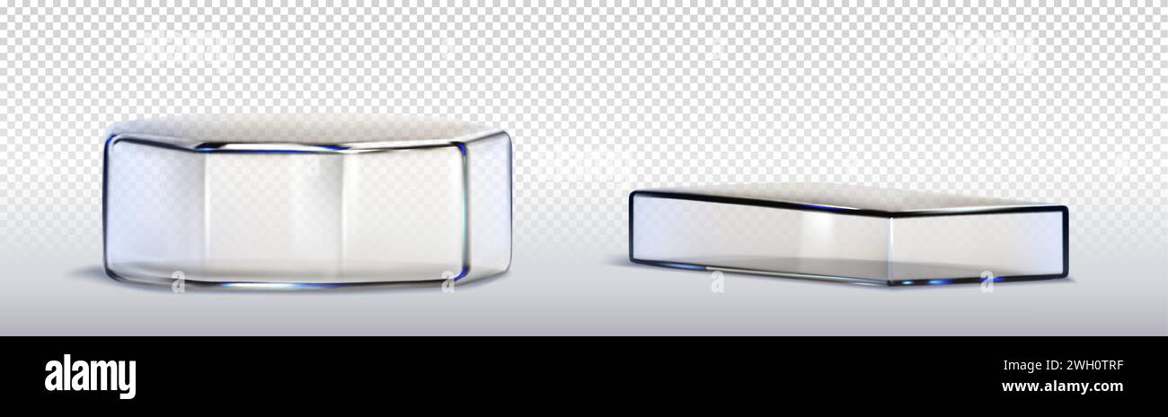 Glass transparent rectangle and hexagon product podiums. Realistic ...