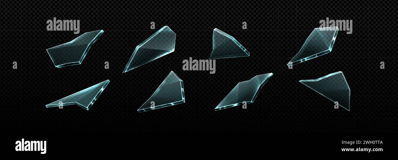 Broken glass or ice pieces set isolated on transparent background ...