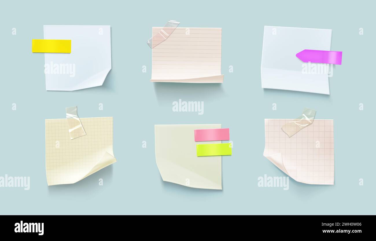 Set of paper notes isolated on background. Vector realistic ...