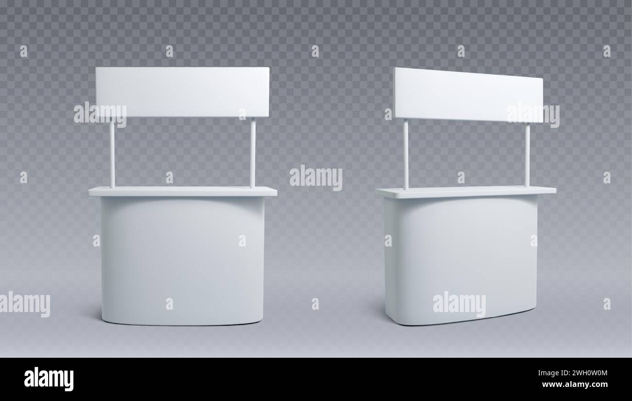 Advertising and promo white booth stand mockup with signboard ...