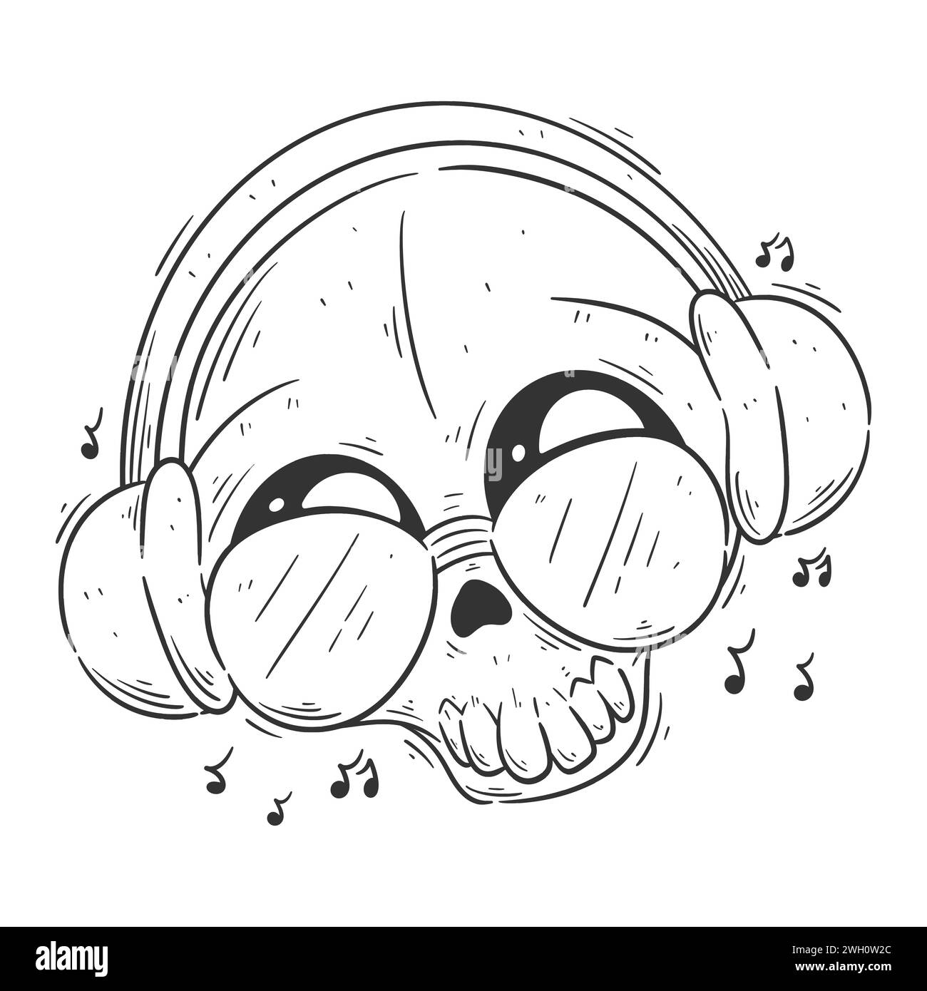 Cute skull wearing a music headset for coloring Stock Vector Image ...