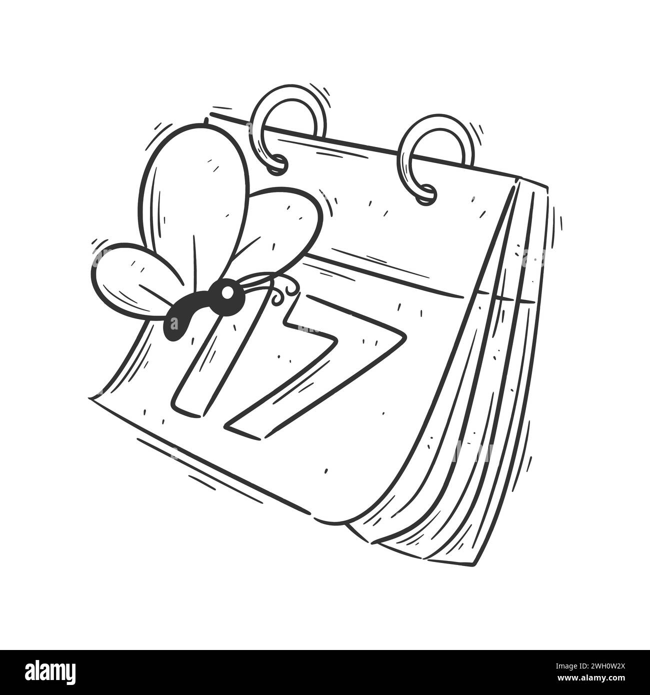 Hand drawn style calendar and butterfly for coloring Stock Vector Image ...