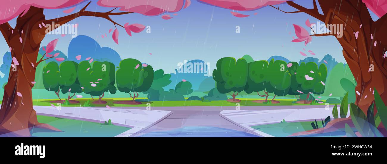 Garden cherry blossom neighborhood Stock Vector Images - Alamy