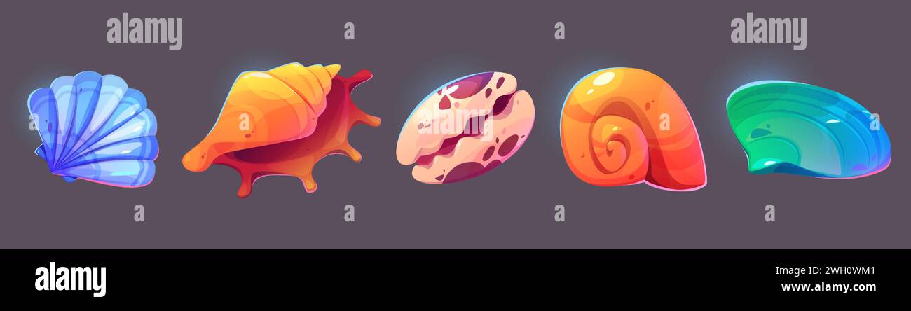 Sea or ocean shell game ui icon collection. Cartoon vector illustration ...