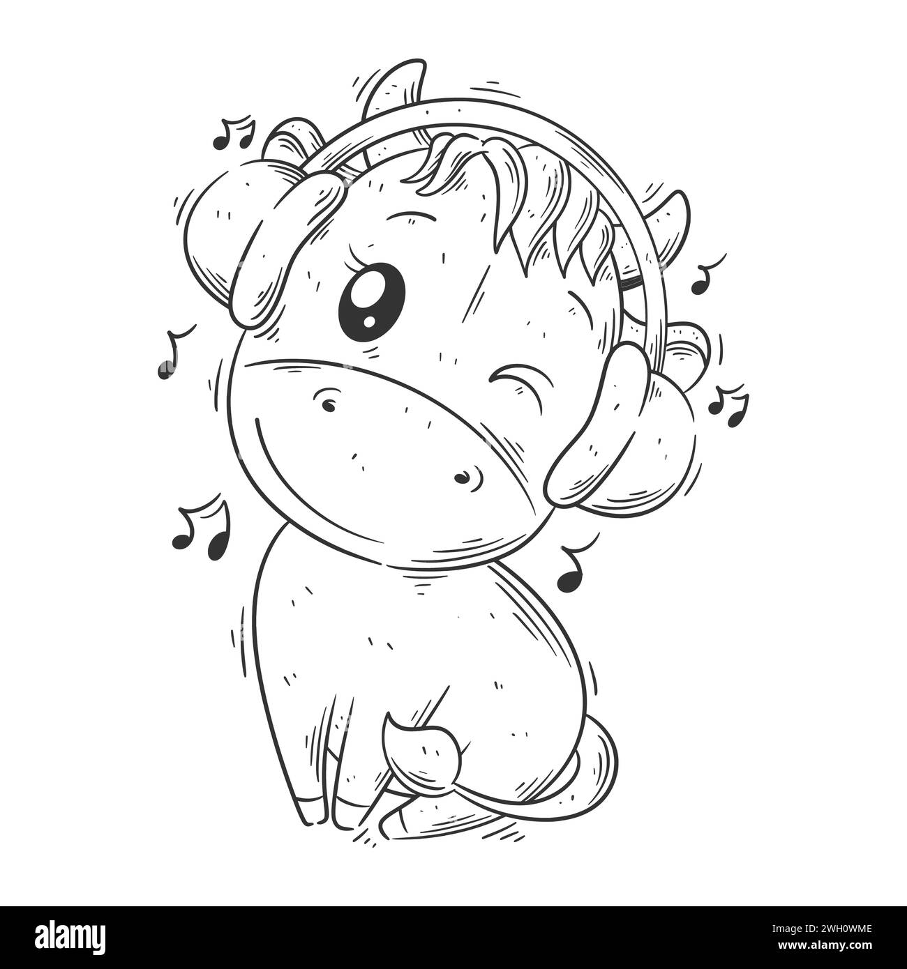 Cute cow wearing a music headset for coloring Stock Vector Image & Art ...