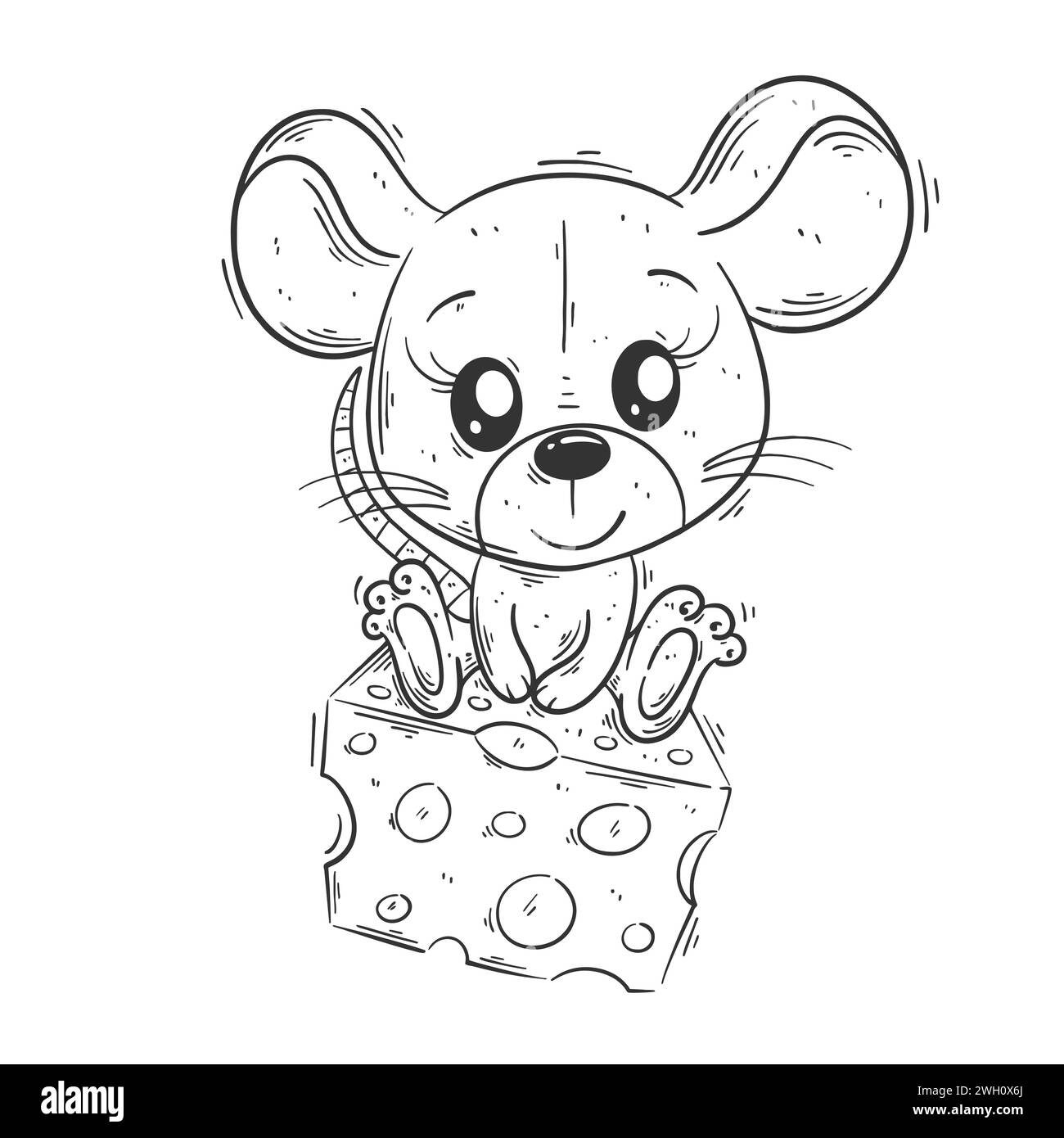 Cute mouse sitting on cheese for coloring Stock Vector Image & Art - Alamy