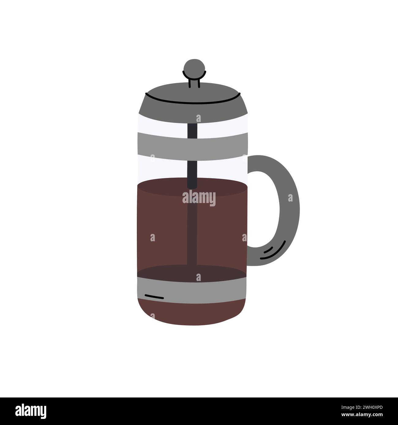 French press coffee maker doodle vector illustration. Cute hand drawn ...