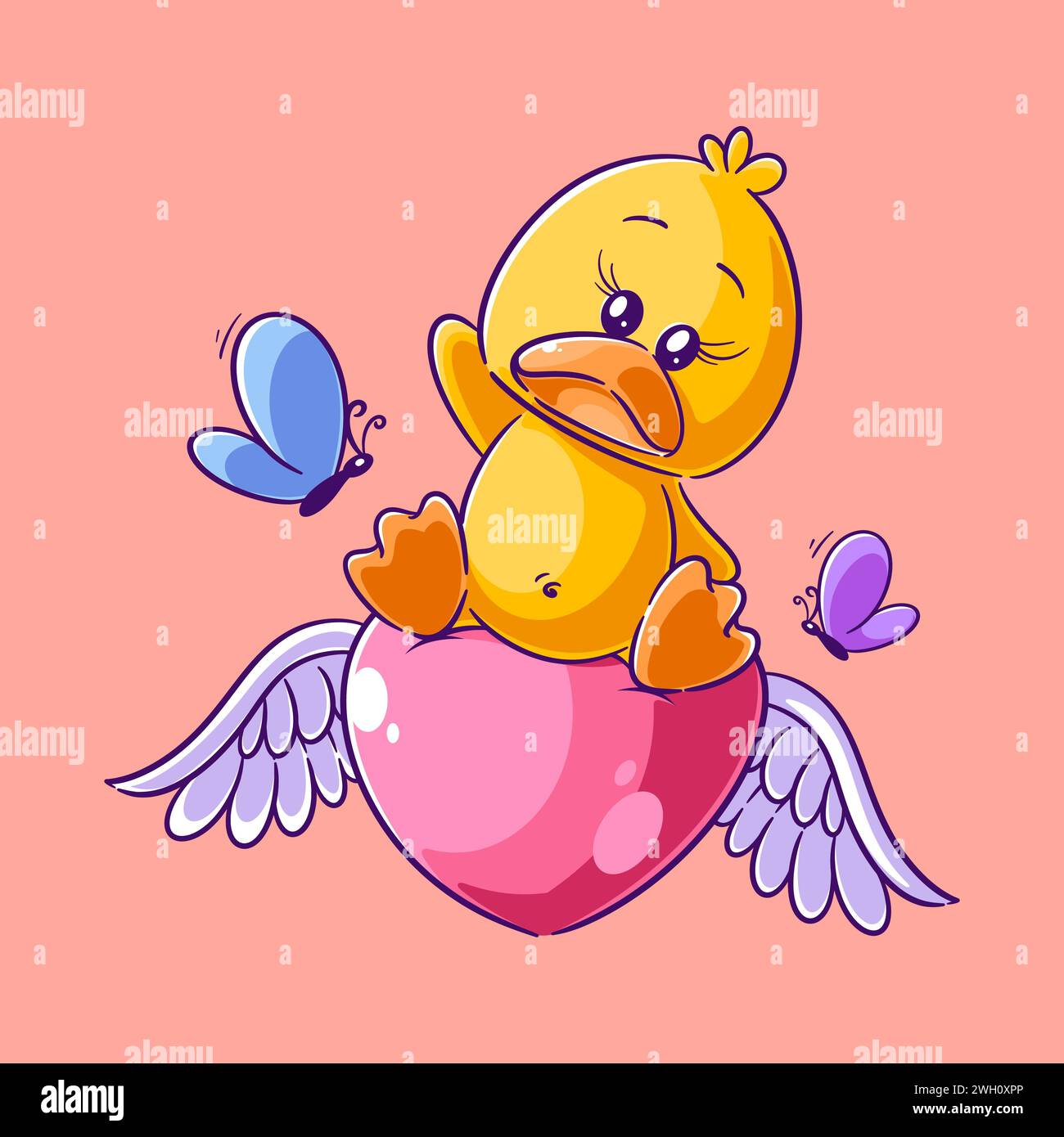 Cute duck sits on a winged heart Stock Vector Image & Art - Alamy