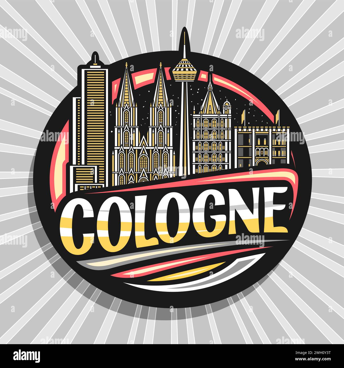 Vector logo for Cologne, decorative label with line illustration of ...