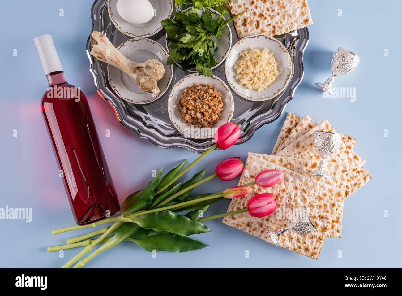 A beautiful dish with festive food for the Jewish Passover holiday ...