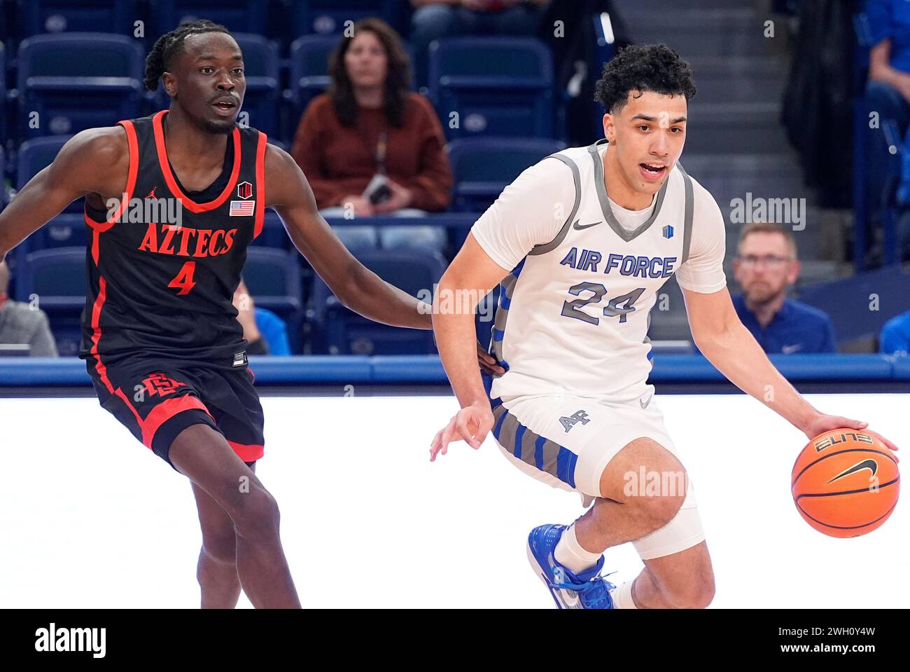 Air Force guard Jeffrey Mills, right, drives past San Diego State ...