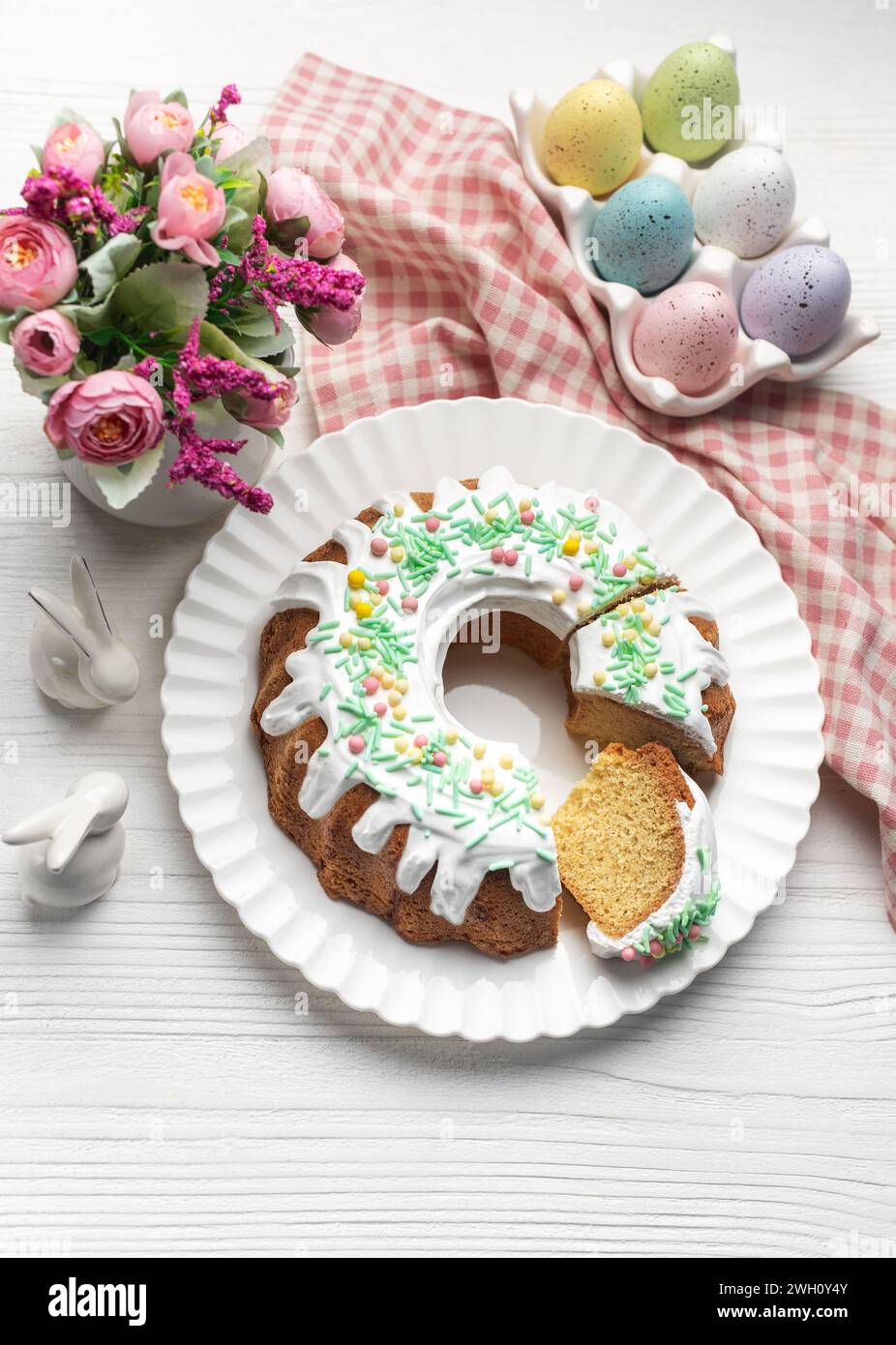 Easter Bundt Cake with Easter Eggs. Homemade vanilla bundt cake Stock ...