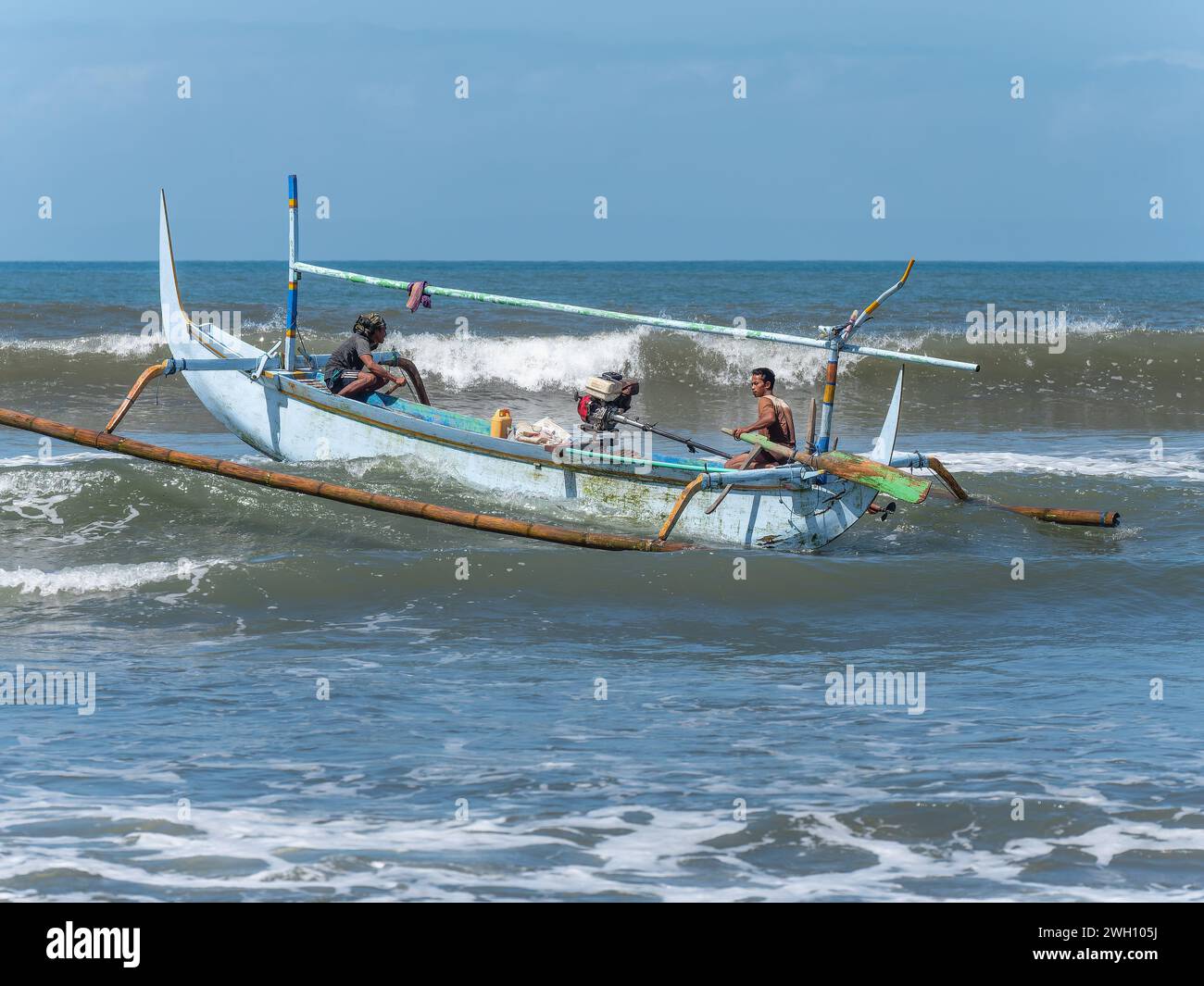 Bali, Indonesia - October 22, 2017: Traditional Indonesian fishing boat ...