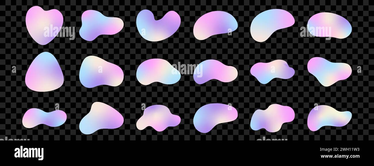 Holographic freeform organic elements. Doodle design shapes Stock ...