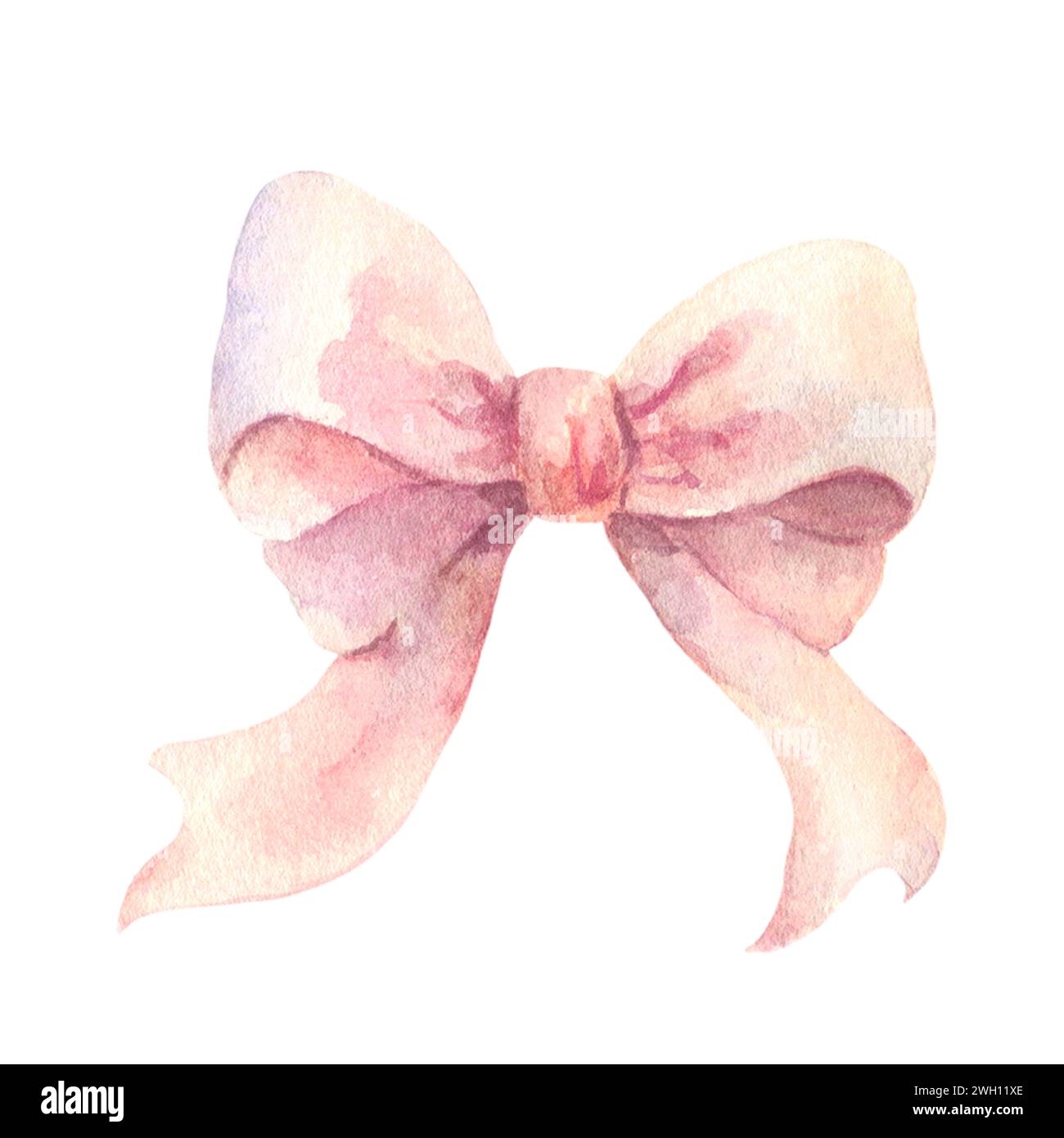 Watercolor delicate pink Bow for gift. Hand drawn illustration of ...
