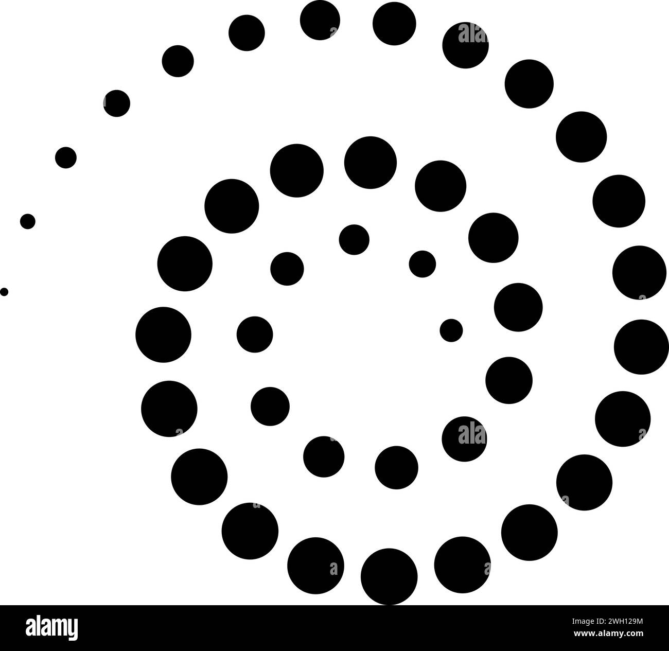 Dotted gradient spiral icon. Halftone effect vortex shape with dotted ...