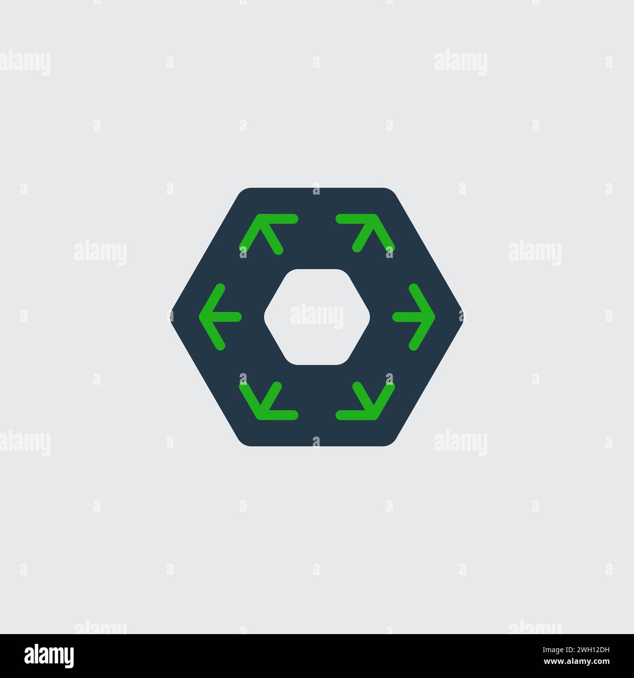 Spreading outward arrows icon in hexagon shape. Distribution arrows ...
