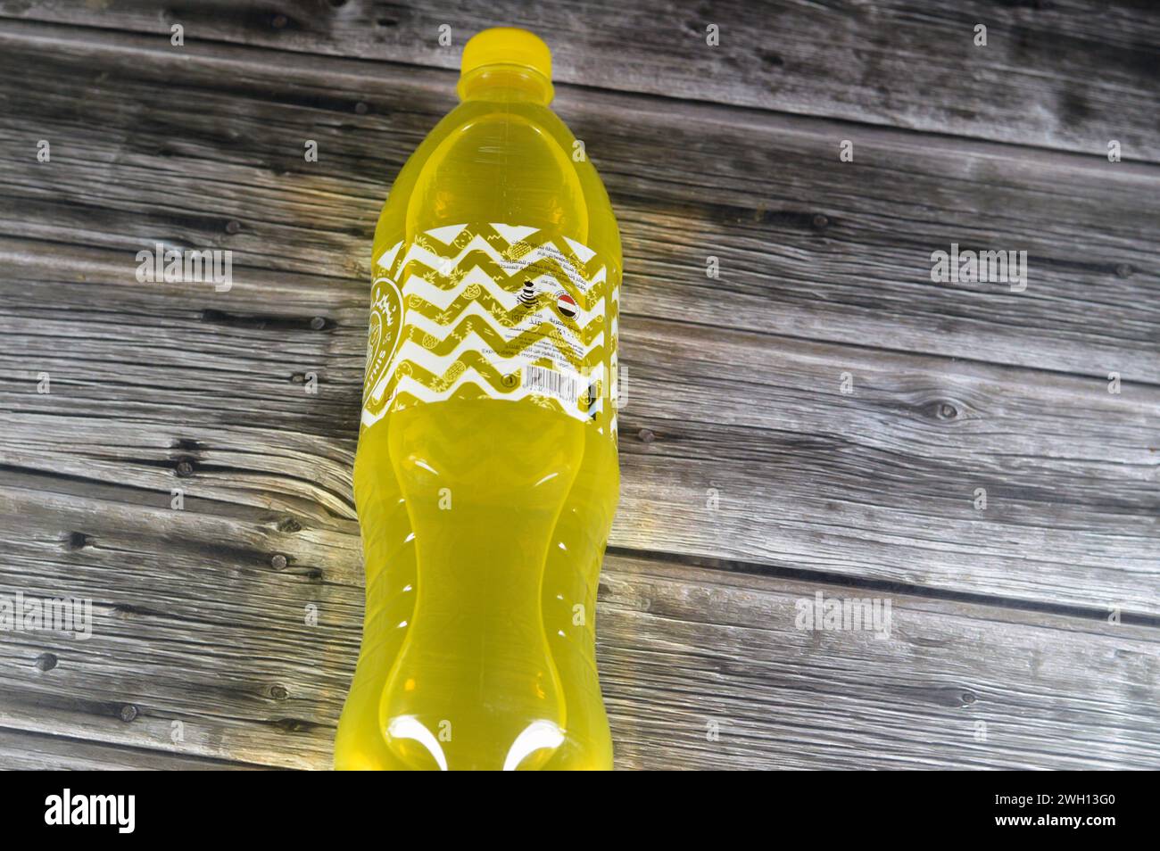 Cairo, Egypt, January 29 2024: Spiro Spathis pineapple soda drink ...