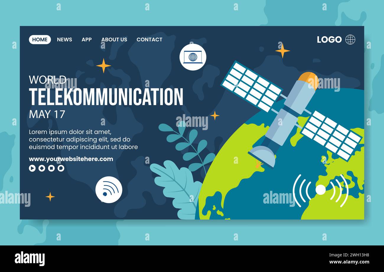 Telecommunication Day Social Media Landing Page Cartoon Templates ...