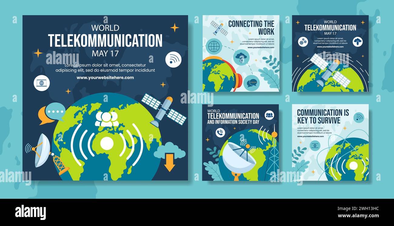 Telecommunication Day Social Media Post Cartoon Hand Drawn Templates ...