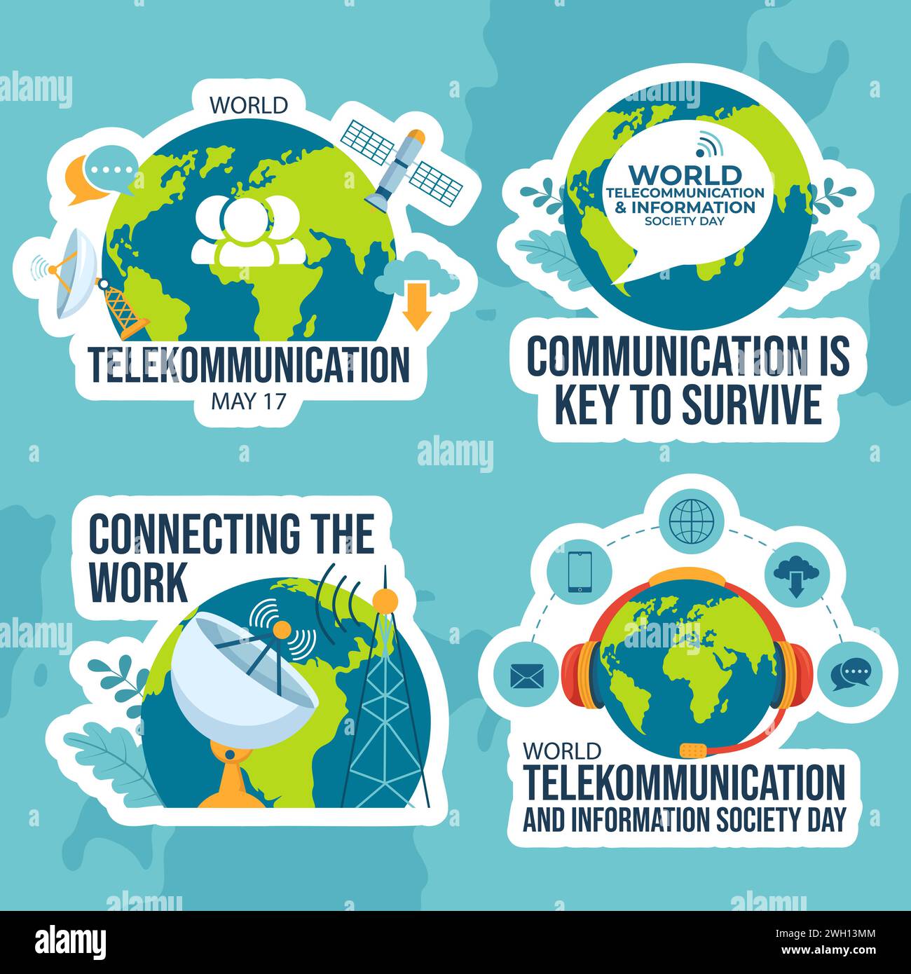 Telecommunication Day Label Flat Cartoon Hand Drawn Templates ...