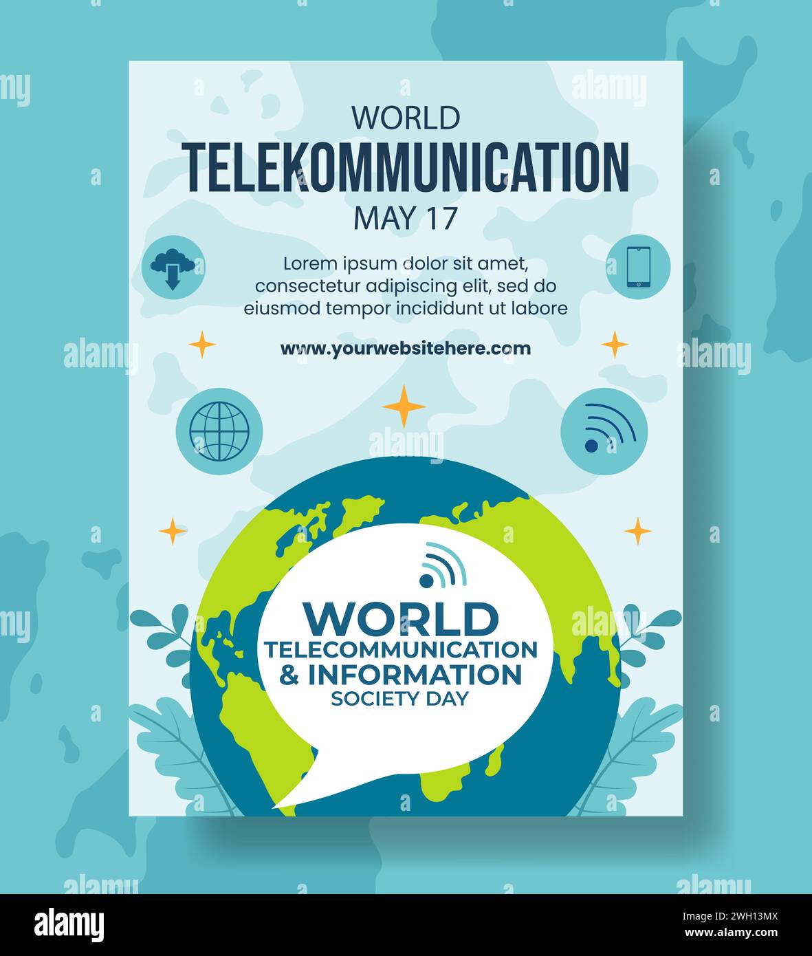 Telecommunication Day Vertical Poster Flat Cartoon Hand Drawn Templates ...