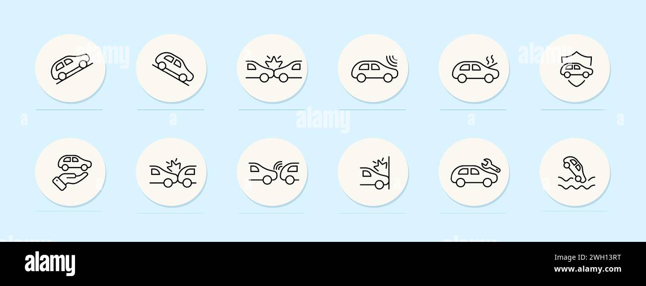 Road accident line icon. Traffic collision, car crash, road accident ...