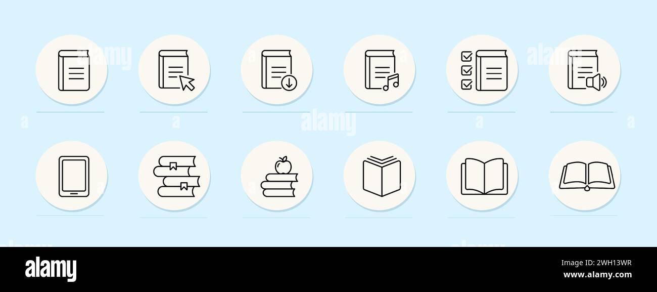 Books line icon. Book collection, reading material, literary classics ...