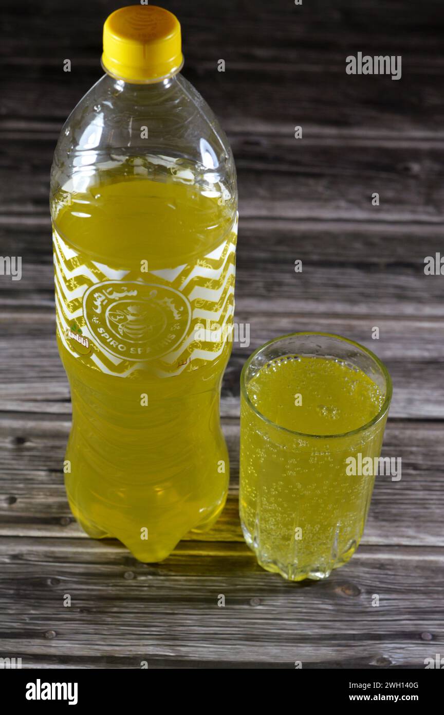 Cairo, Egypt, January 29 2024: Spiro Spathis pineapple soda drink ...