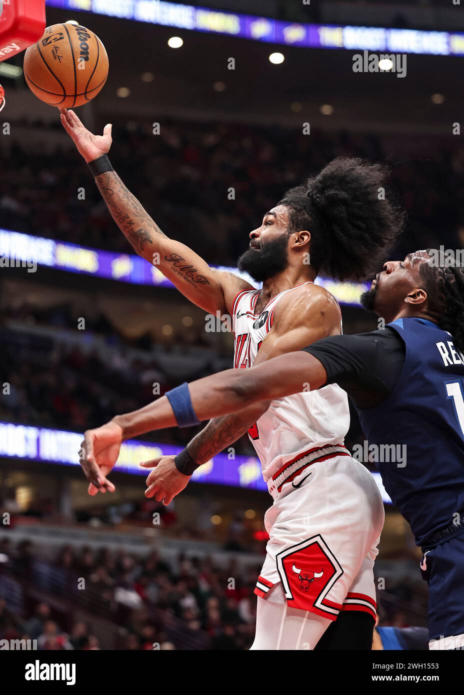 Chicago, USA. 6th Feb, 2024. Chicago Bulls guard Coby White (L) goes ...