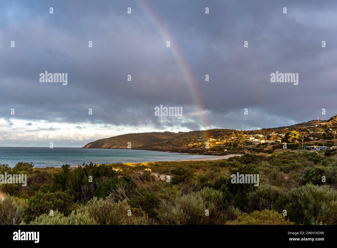 Rainbow over Penneshaw on Kangaroo Island, South Australia Stock Photo ...