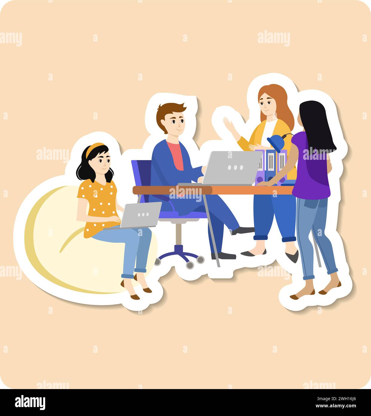 Business people characters working in the office. Minimal co-working ...