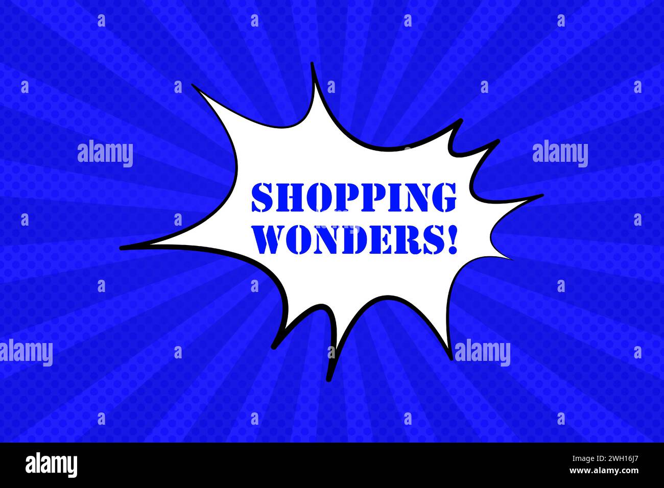 Comic blue speech bubble with Shopping wonders text explosion line icon ...