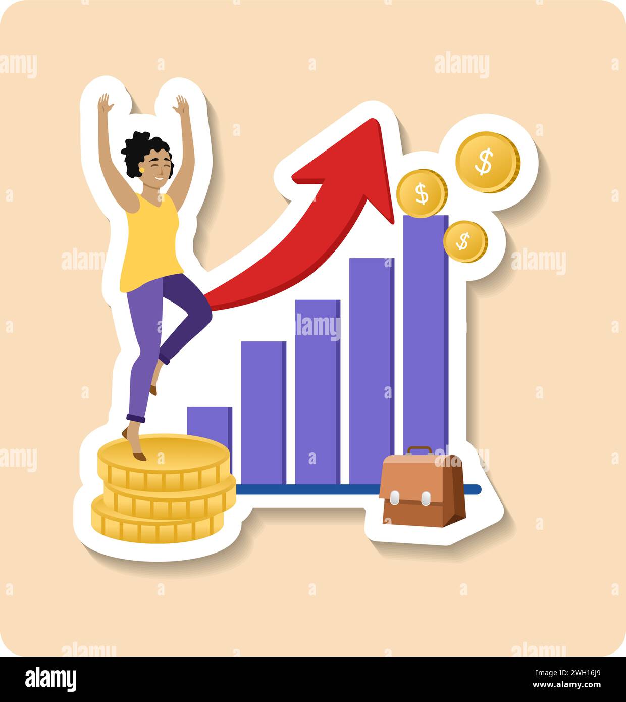 Raising sticker illustration. workers, managers, woman, businessmen ...