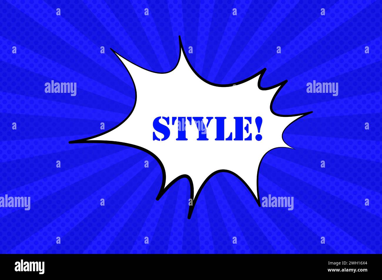 Comic blue speech bubble with Style text explosion line icon. Drawing ...
