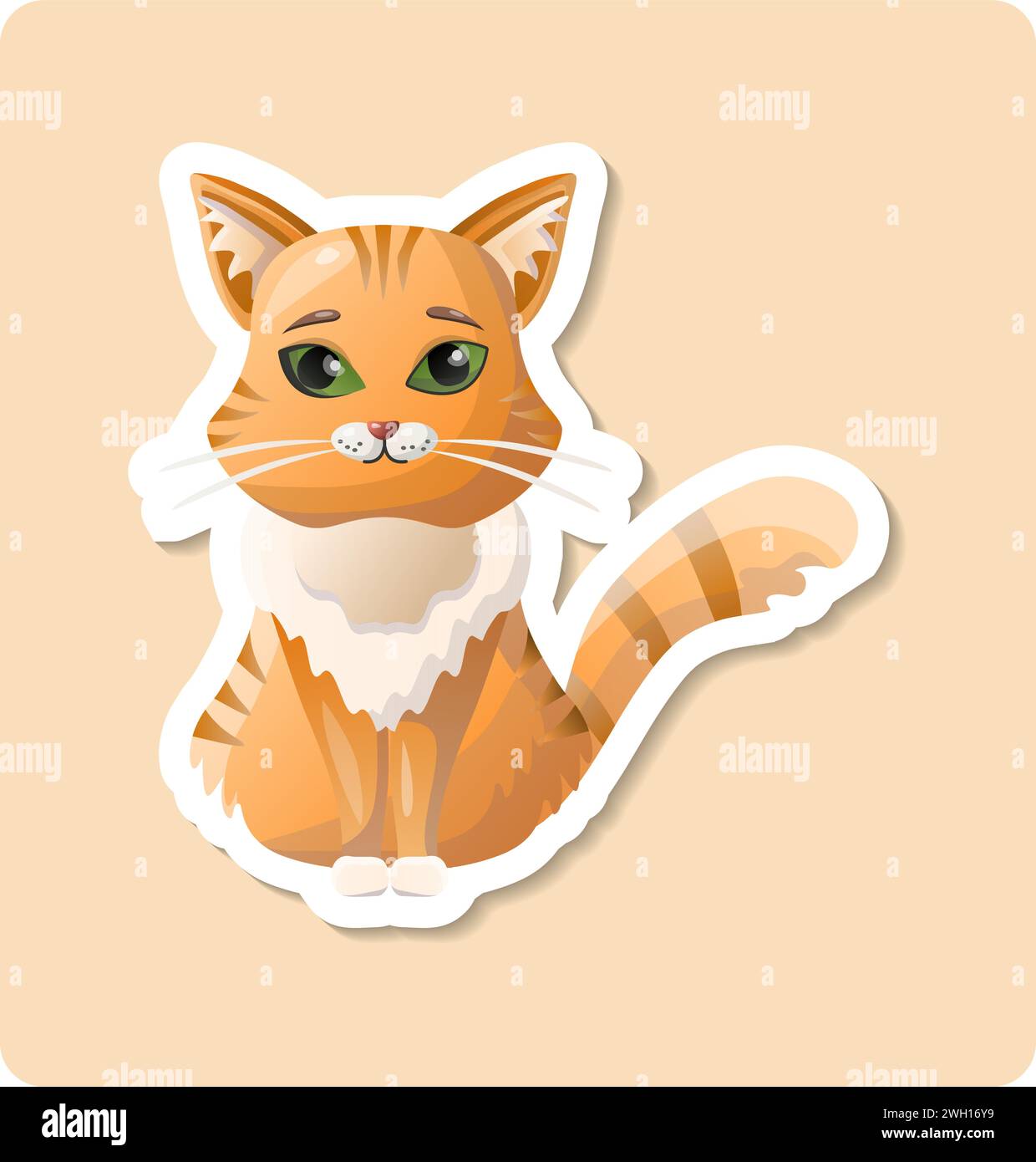 Cat sticker illustration. Animal, ears, tail, fluffy, moustache ...