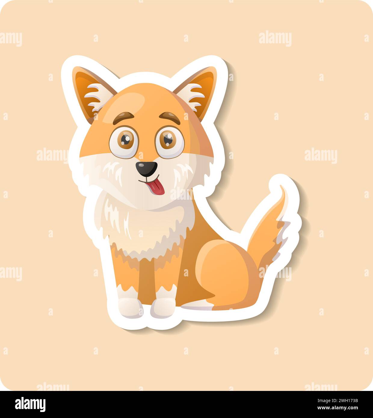 Dog sticker illustration. Animal, ears, tail, fluffy. Editable vector ...