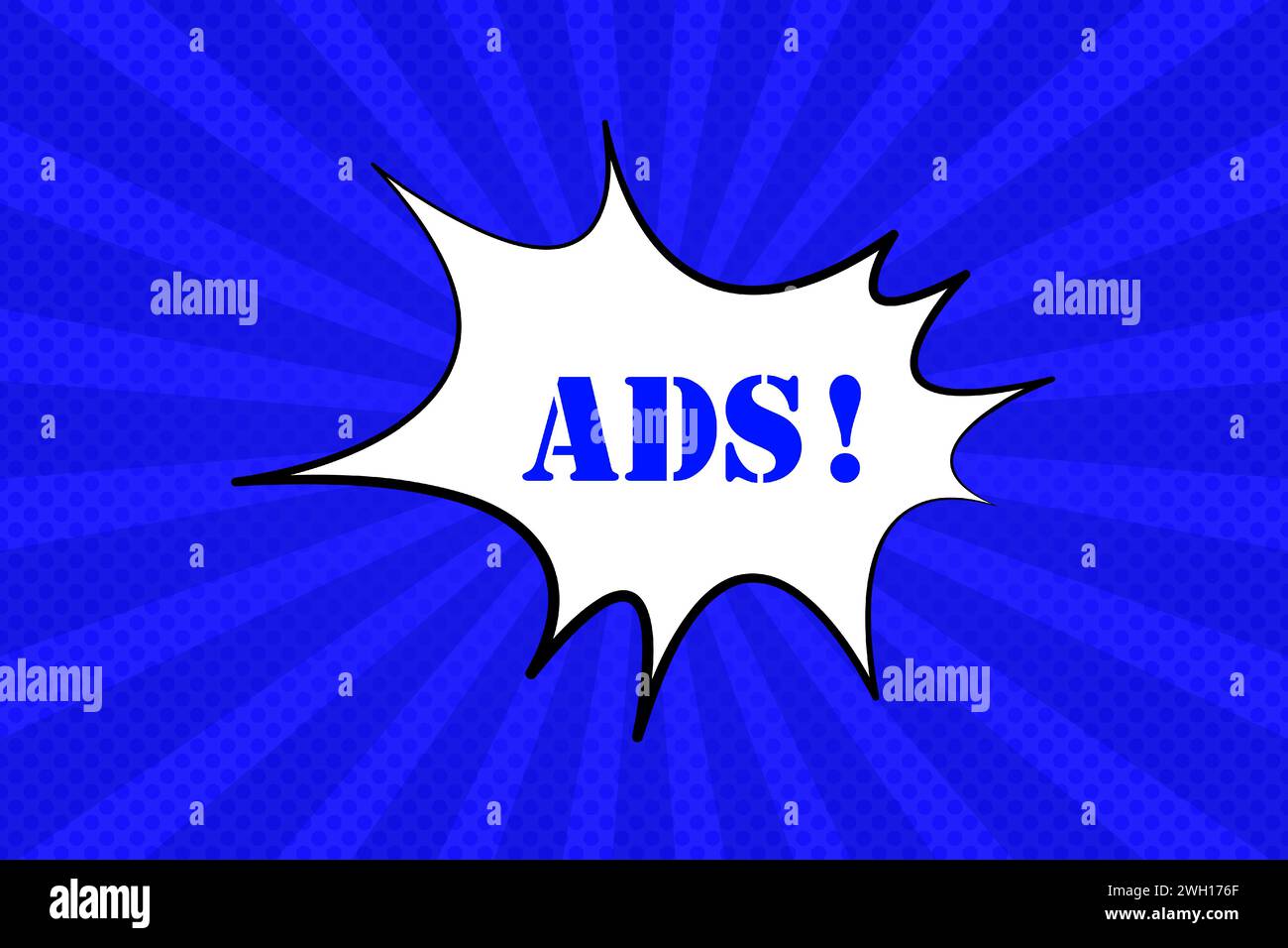 Comic blue speech bubble with ADS text explosion line icon. Drawing ...