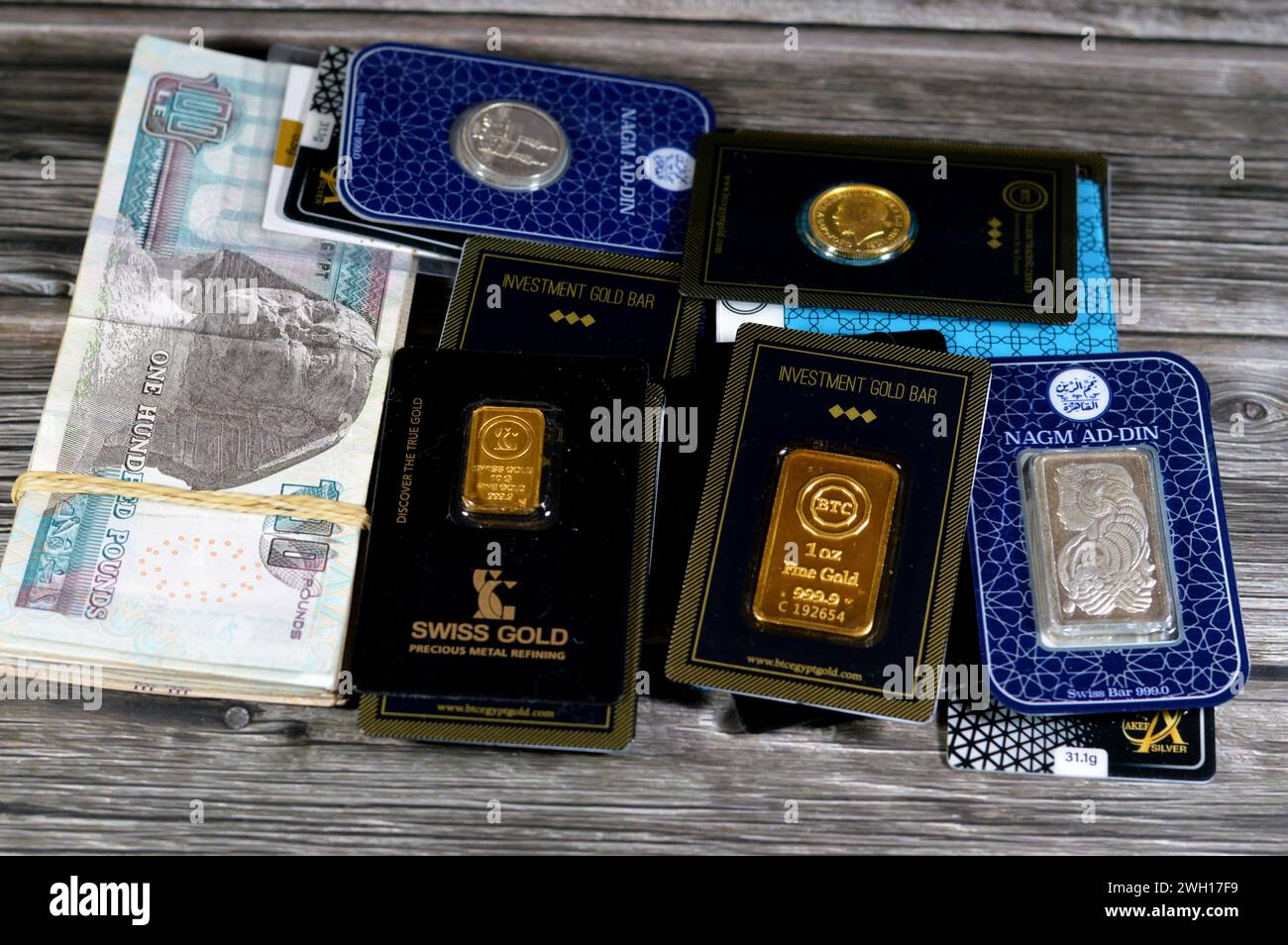 Cairo, Egypt, January 29 2024: Egyptian pounds bills, BTC, Sam, Swiss ...