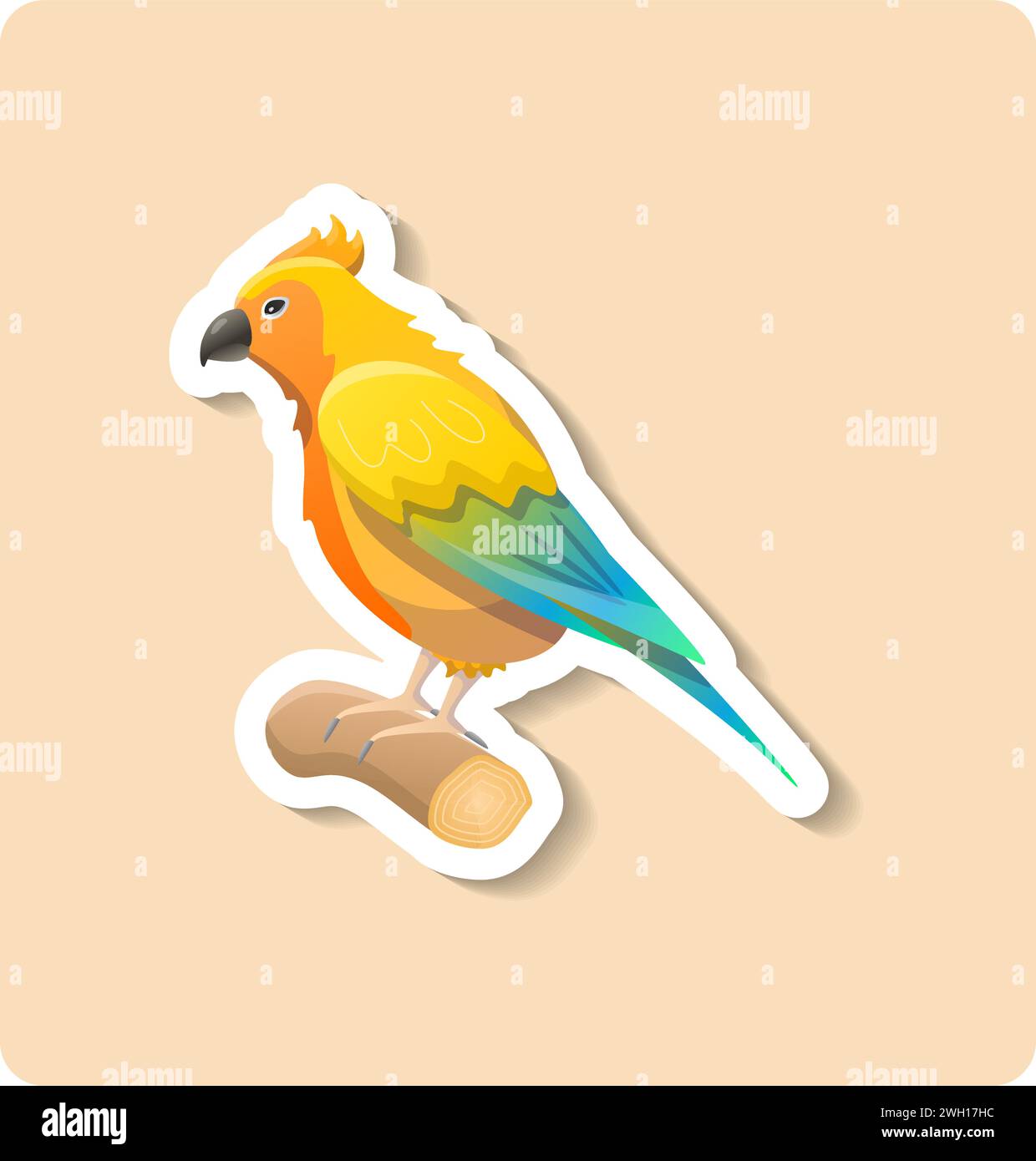 Parrot sticker illustration. Bird, colorful, beak, crest. Editable ...