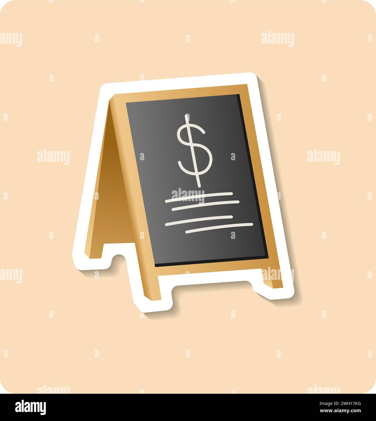 Menu sticker illustration. Signboard, dollar, text, stand. Editable ...