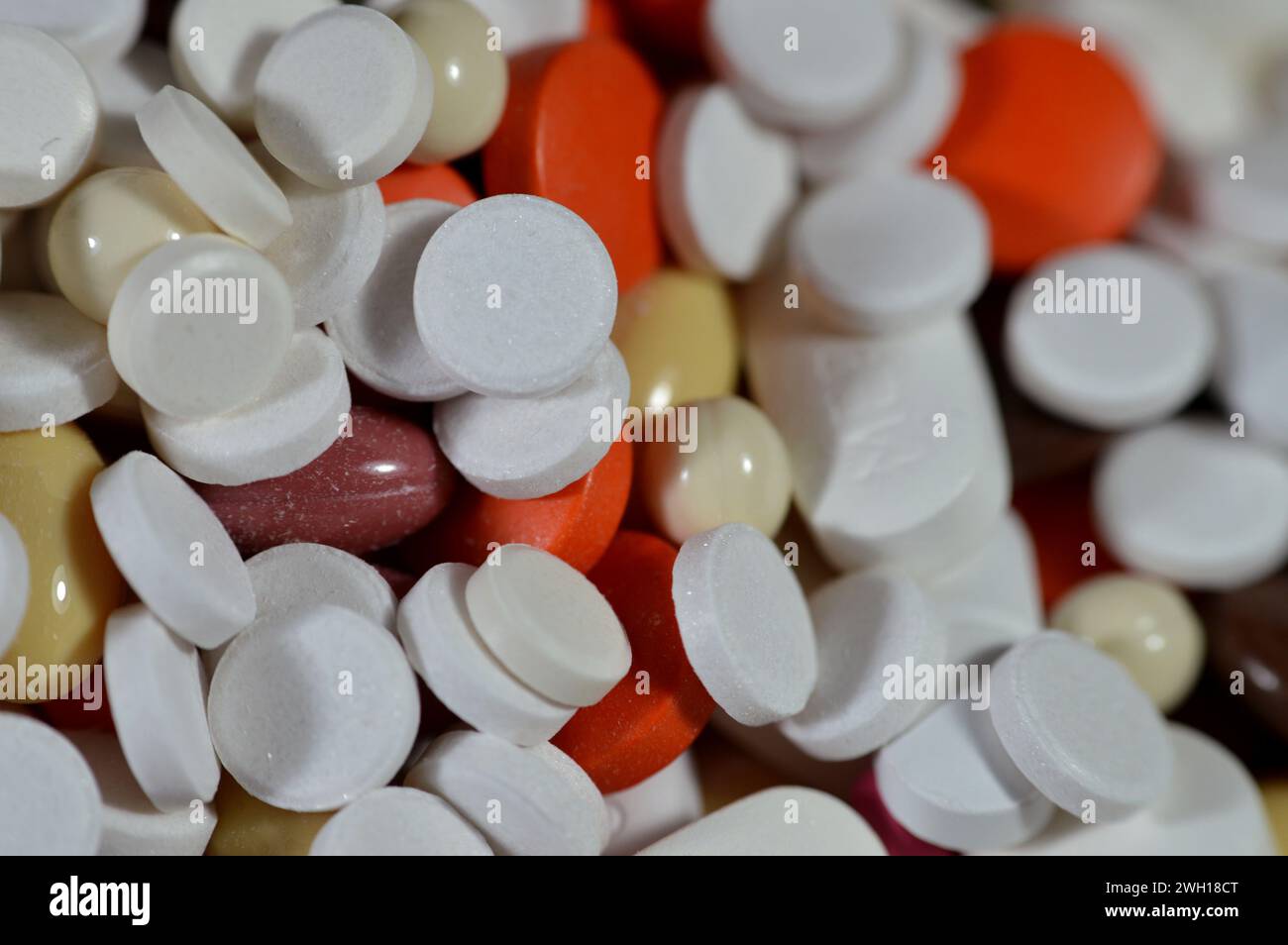 Cairo, Egypt, January 11 2024: Pile of tablets, medical treatment with ...