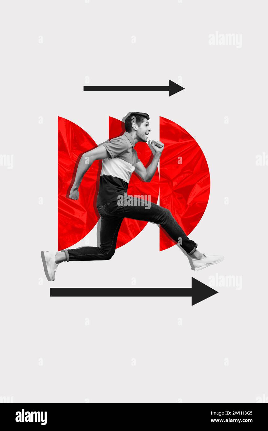 Vertical poster running young man towards success goal accomplishment ...