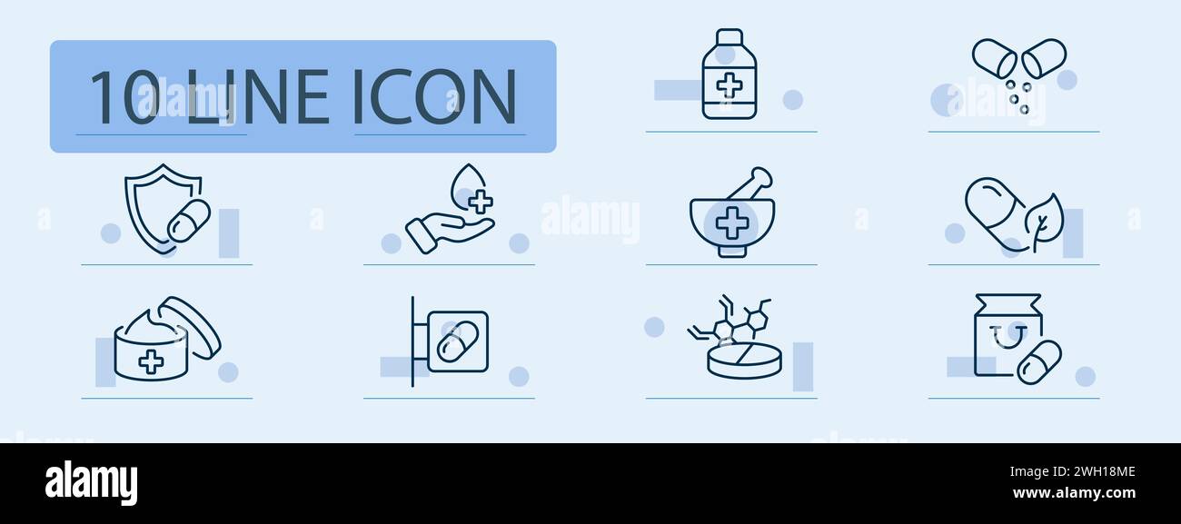 Treatment line icon. Medication, healthcare, pharmaceutical industry ...