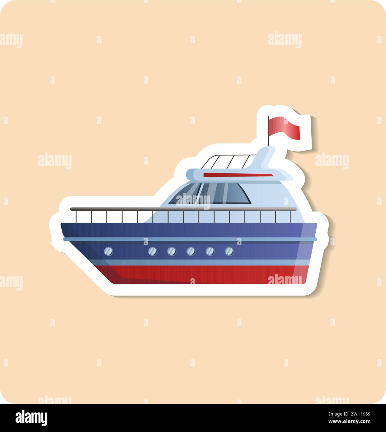 Ship sticker illustration. Ship, flag, water, deck. Editable vector ...