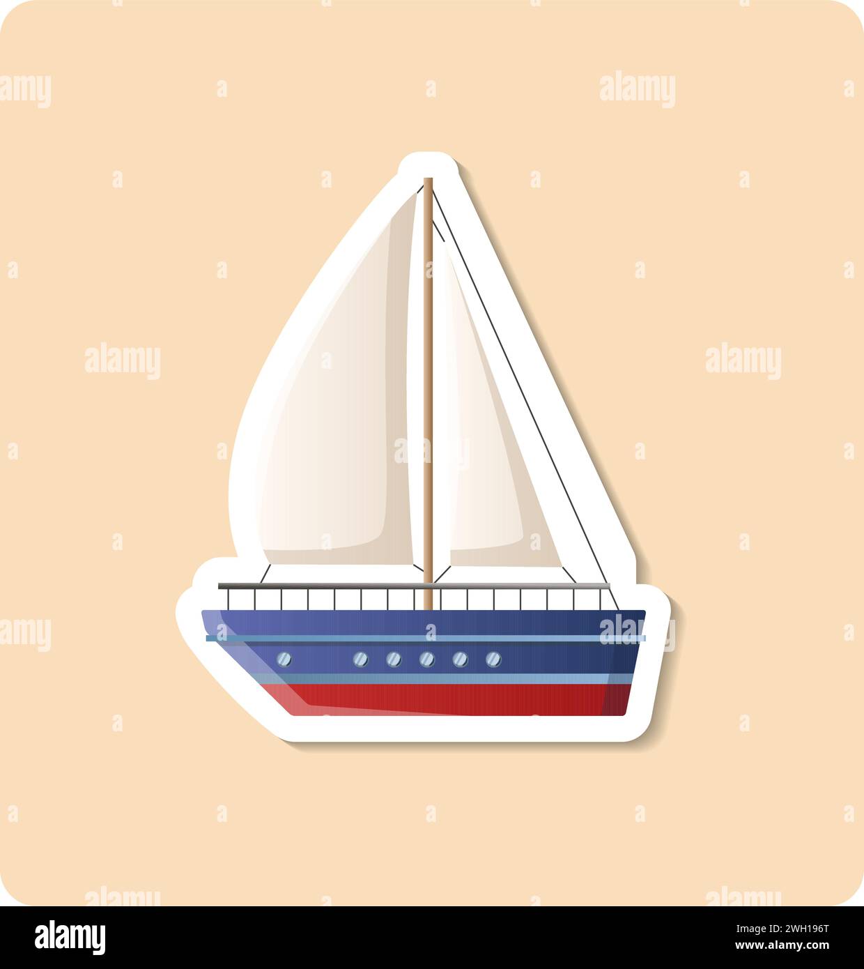 Sailboat sticker illustration. Boat, sail, mast, water. Editable vector ...