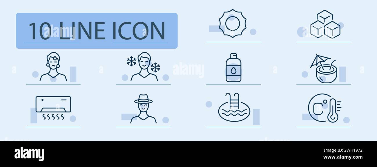 Heat line icon. Air conditioning, refreshing beverages, ice-cold treats ...