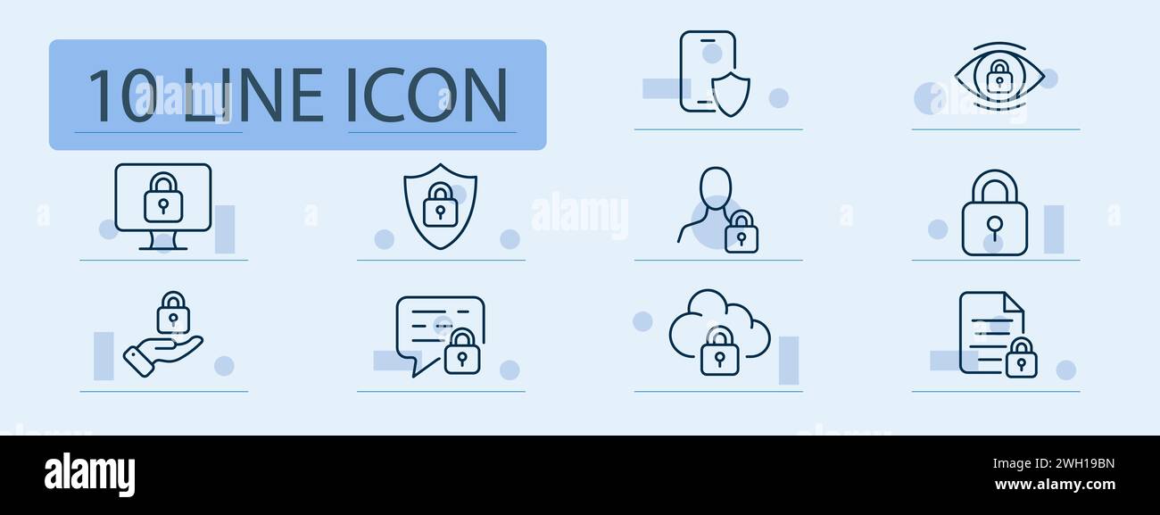 Protection information line icon. Encryption, firewalls, secure servers, regular audits, privacy ...