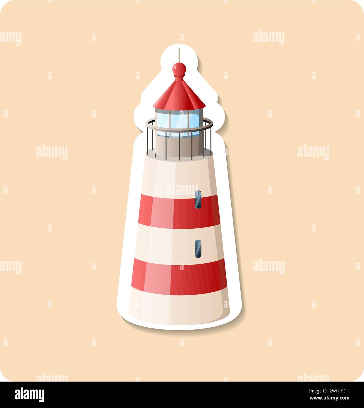 Lighthouse sticker illustration. Cliff, building, sea, roof, window ...