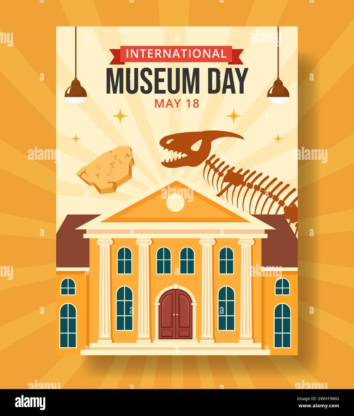 Museum Day Vertical Poster Flat Cartoon Hand Drawn Templates Background ...